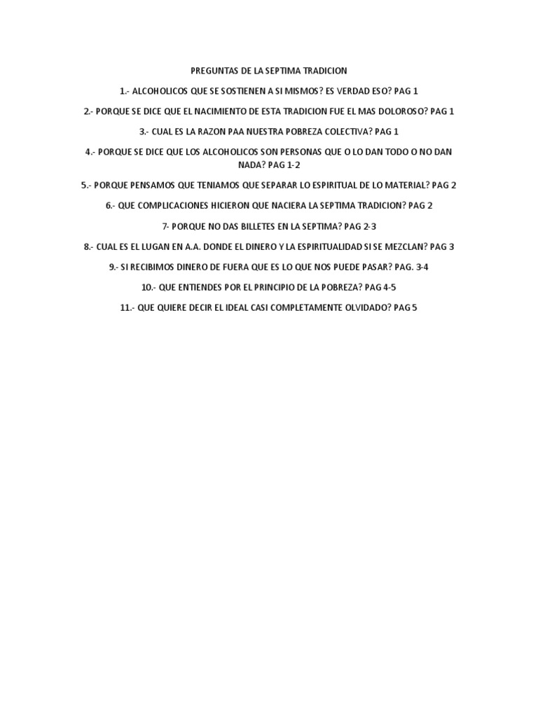 Preguntas de La Septima Tradicion | PDF