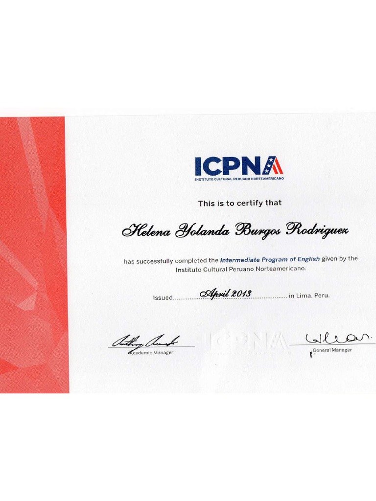 Certificado de Estudios Icpna | PDF