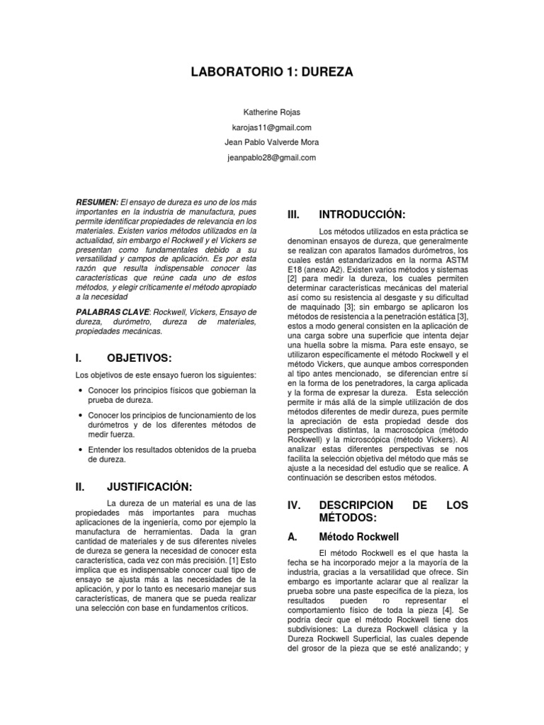 Laboratório1. Dureza | PDF | Dureza | Metrología