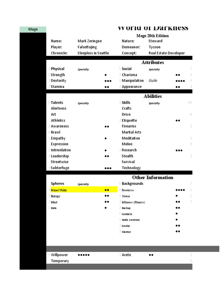 (SiS) MtA Character Sheet Mark Zeringue | PDF