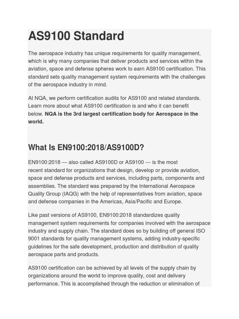 AS9100 Certification for Aerospace Quality | PDF | Quality Management ...