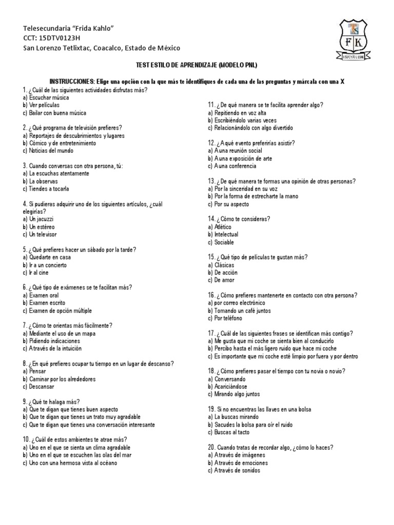 Test Estilo de Aprendizaje - Telesec - Frida - Kahlo | PDF