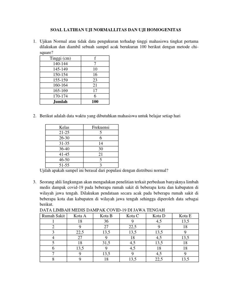 Soal Latihan Uji Normallitas Dan Uji Homogenitas | PDF