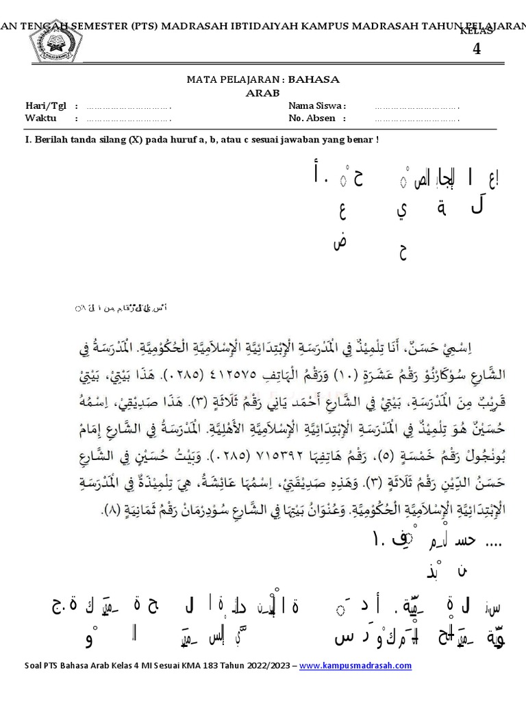 PTS Kelas 4 Mi B. Arab | PDF