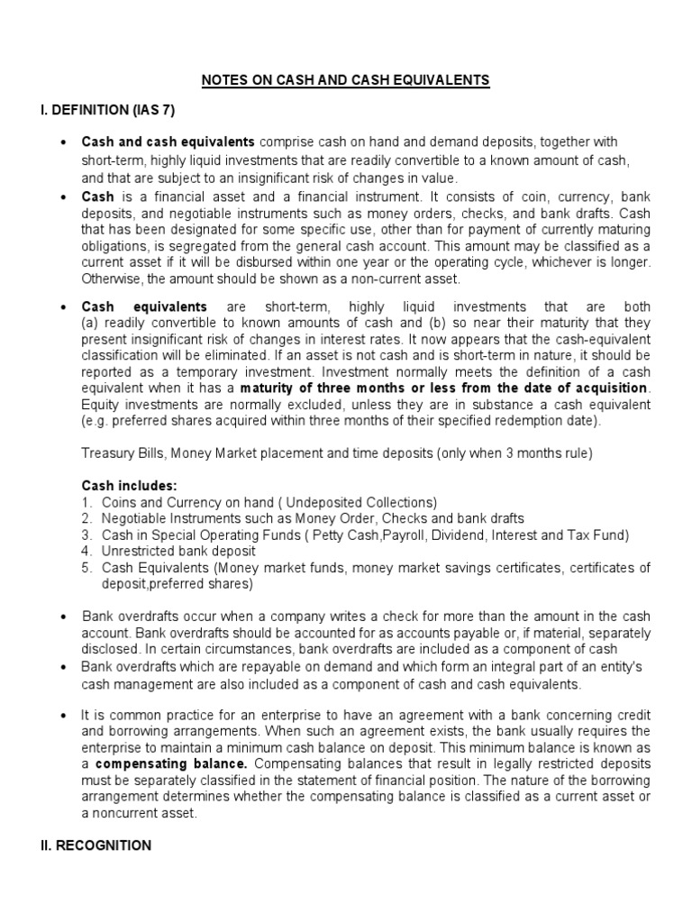Cash and Cash Equivalent Notes | PDF