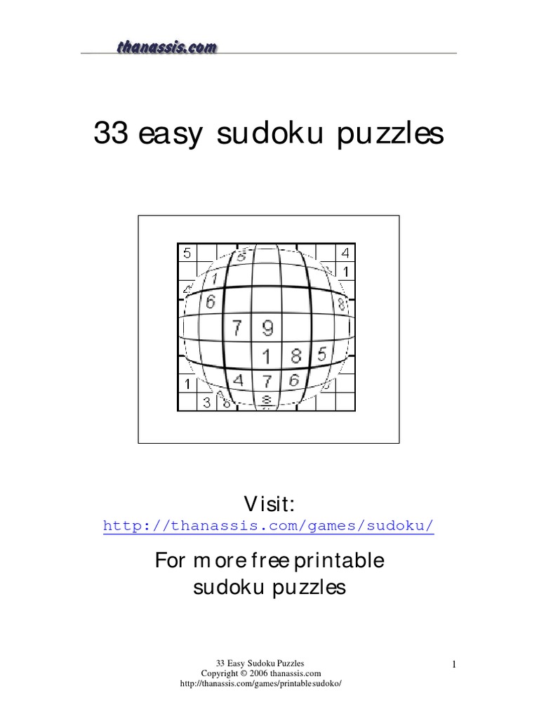 33 Printable Free Sudoku Puzzles - Easy Level | PDF | Computational ...