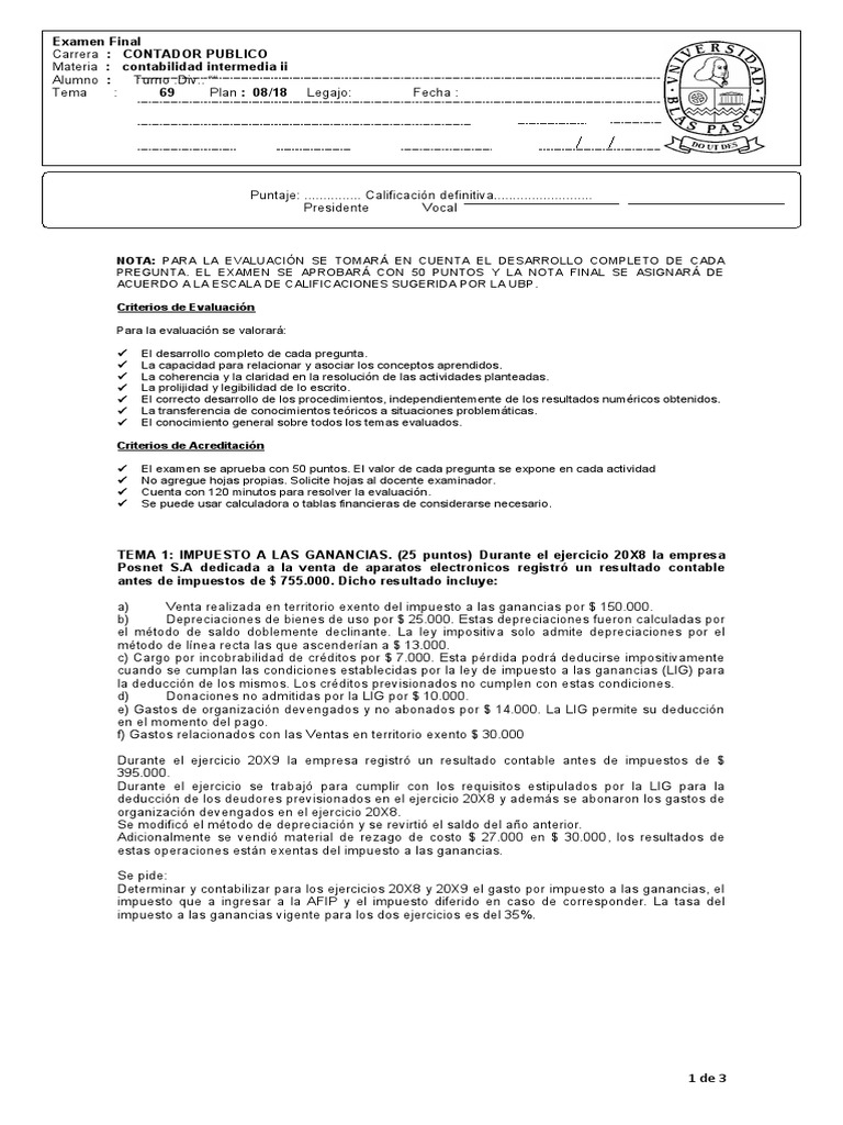 Examen Final: Nota: para La Evaluación Se Tomará en Cuenta El ...