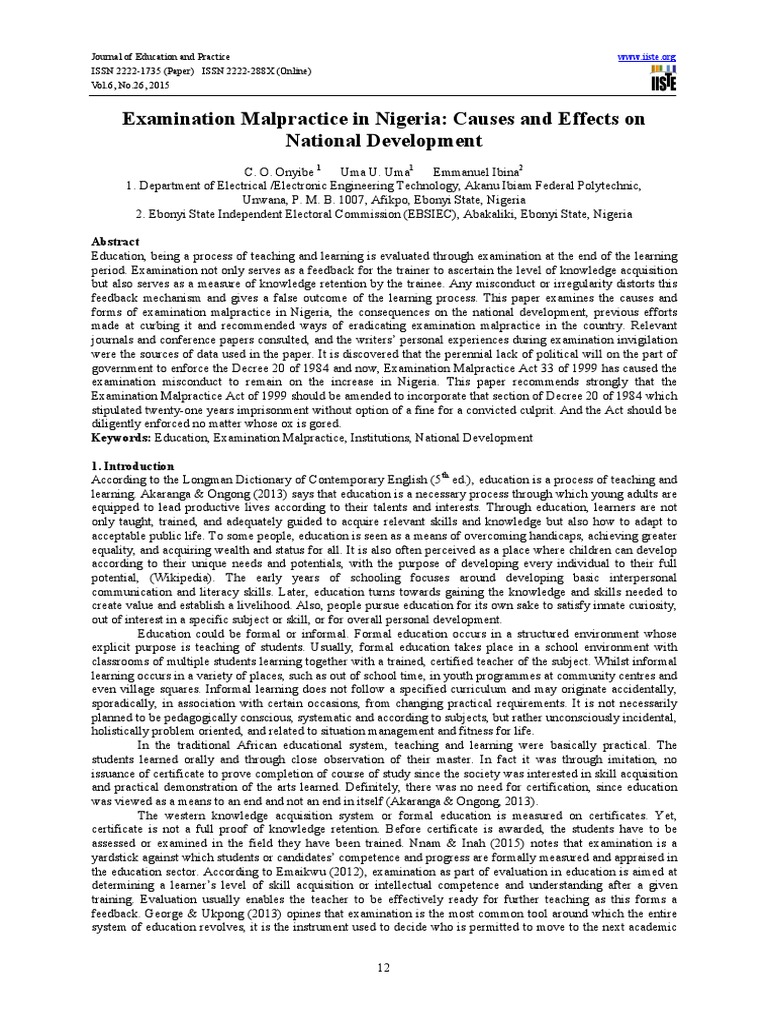 Examination Malpractice Cause and Effect | PDF | Test (Assessment ...