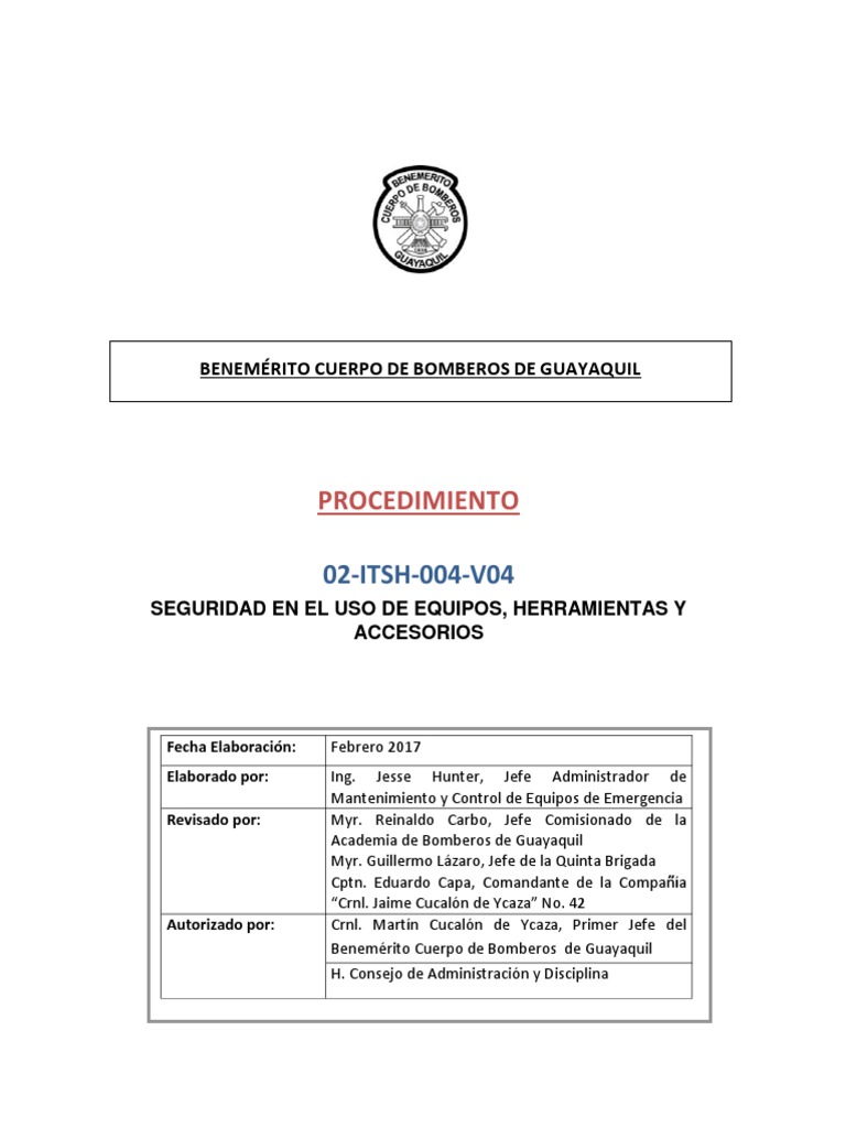 Procedimiento Seguridad en El Uso de Equipos Herramientas y Accesorios ...