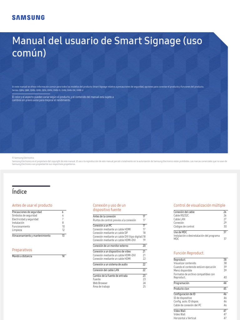 Samsung Smart Signage Manual de Usuario | PDF | Enchufes y tomas de ...