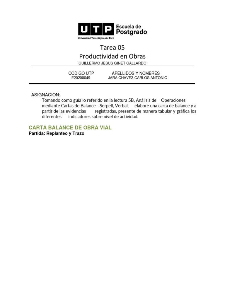 Tarea 05 Productividad en Obras | PDF