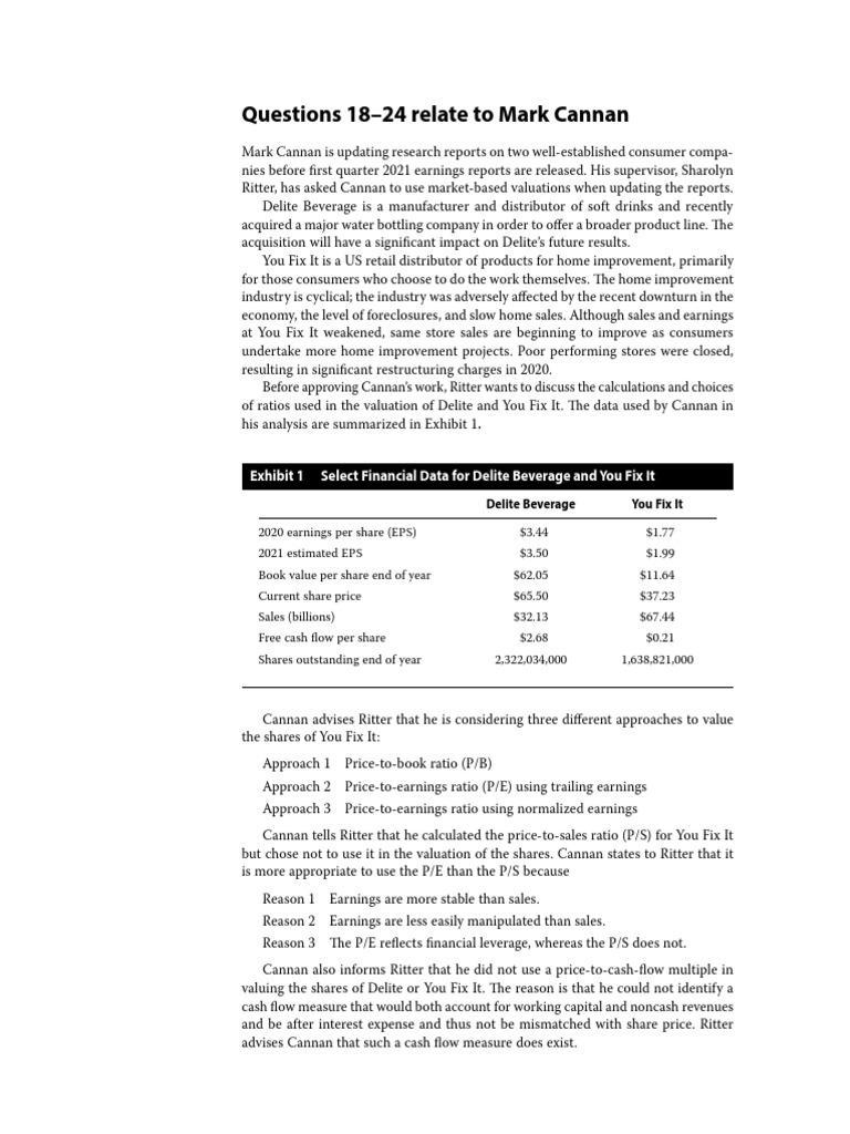 Mark Cannan's Valuation Approaches | PDF | Price–Earnings Ratio ...