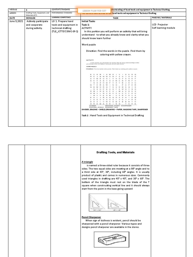 Detailed Lesson Plan In Grade 9 Tle Drafting Drawing Technical Drawing