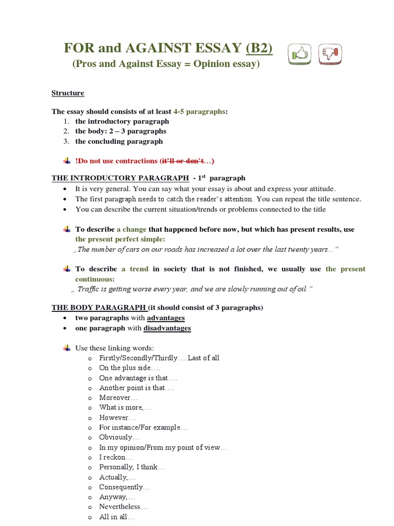 For Against Essay b2 | PDF