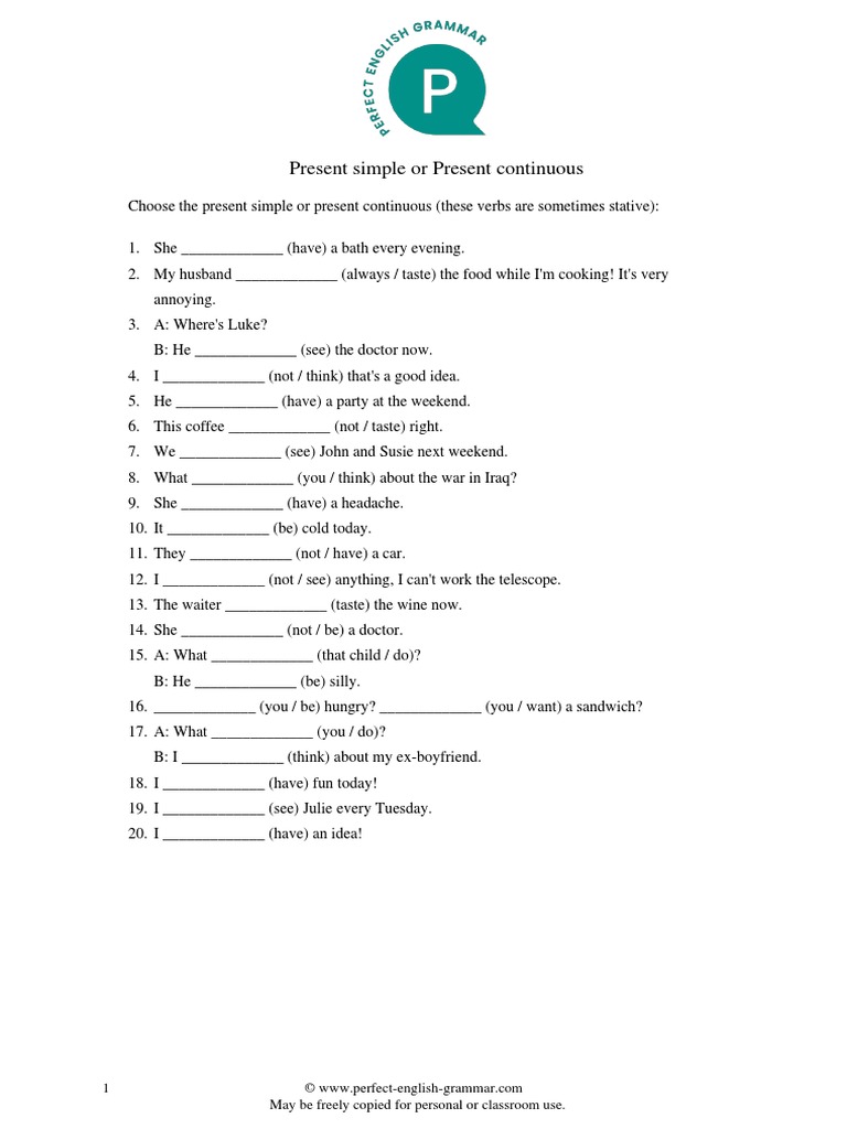 Present Simple Or Present Continuous Sometimes Stative Verbs Pdf
