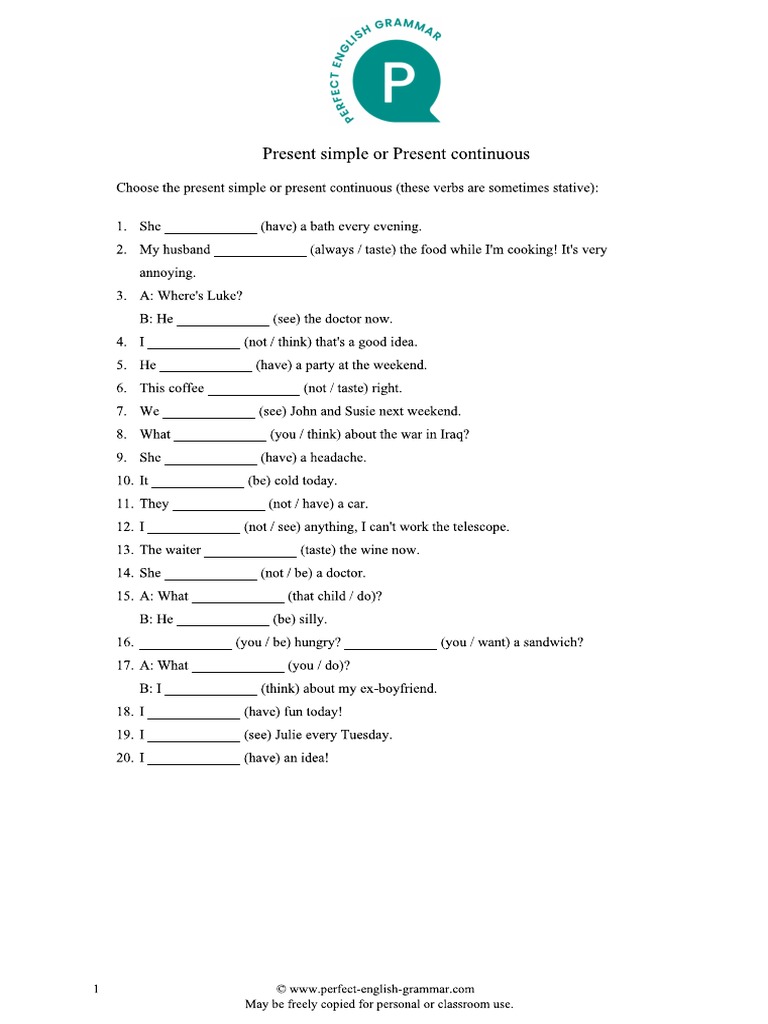 Present Simple or Present Continuous Sometimes Stative Verbs SS | PDF