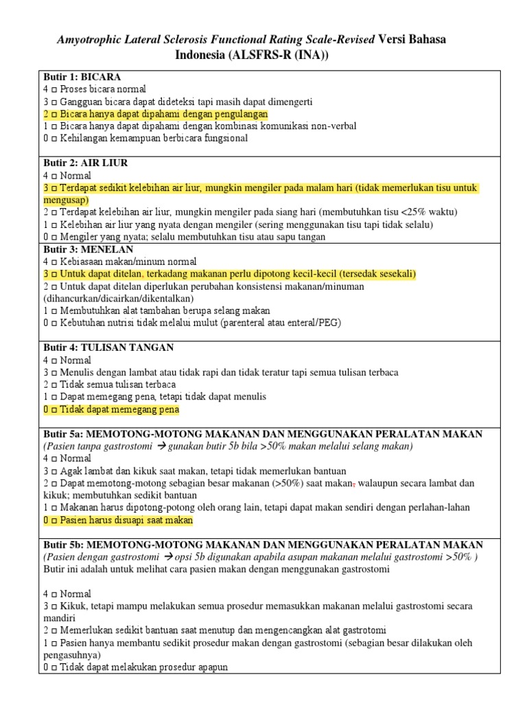 ALSFRS-R (INA) Versi Final - Paul Nicolas | PDF