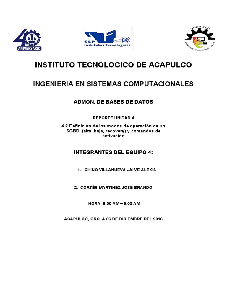 Modos de Operacion | PDF | SQL | Bases de datos