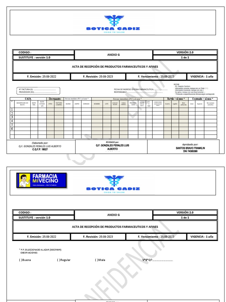 Anexo G Acta de Recepcion de Mercaderia 2 | PDF