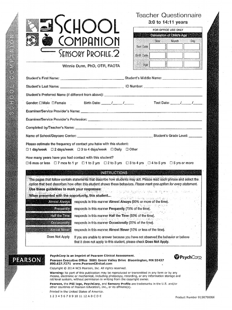 Teacher Quest Sensory Profile 2 Pdf