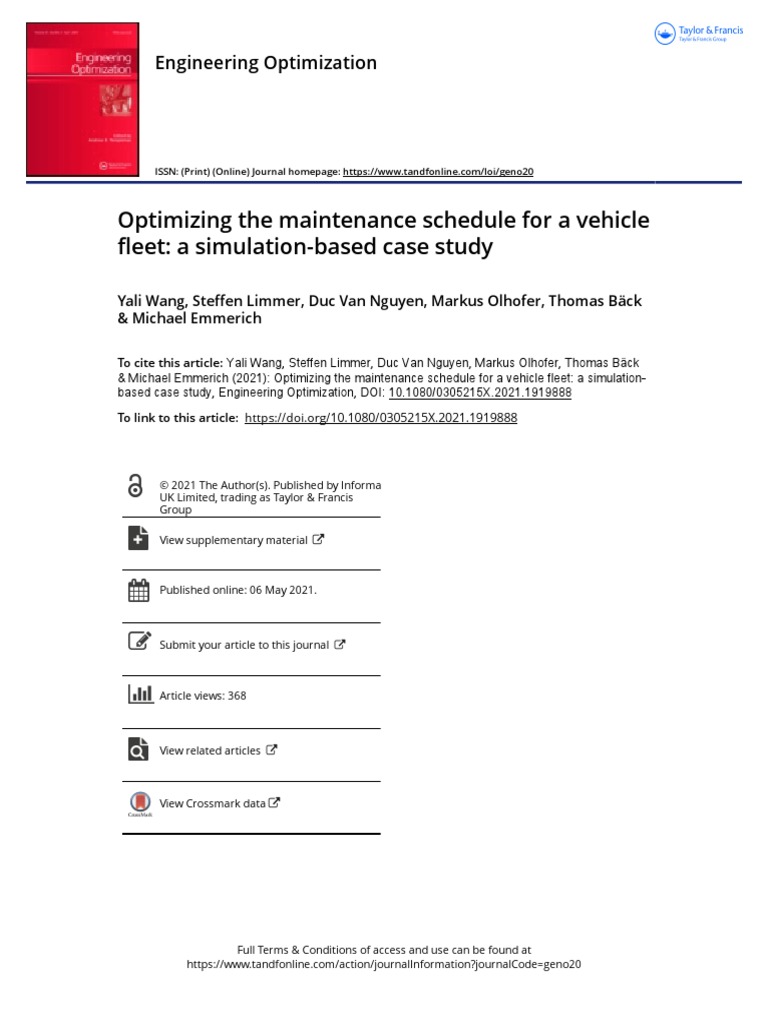 Optimizing The Maintenance Schedule For A Vehicle Fleet A Simulation-Based Case Study | PDF ...