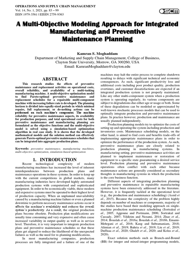 A Multi Objective Modeling Approach For Integrated Manufacturing And Preventive Maintenance