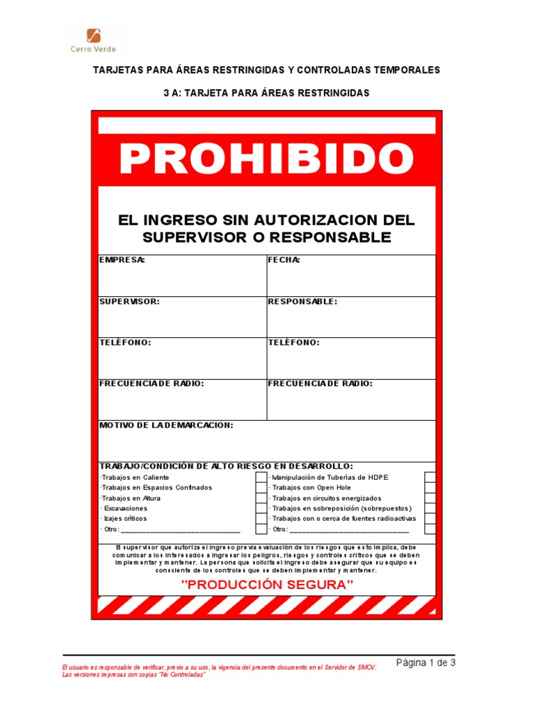 Anexo 3 Letrero para Áreas Restringidas y Controladas Temporales | PDF ...