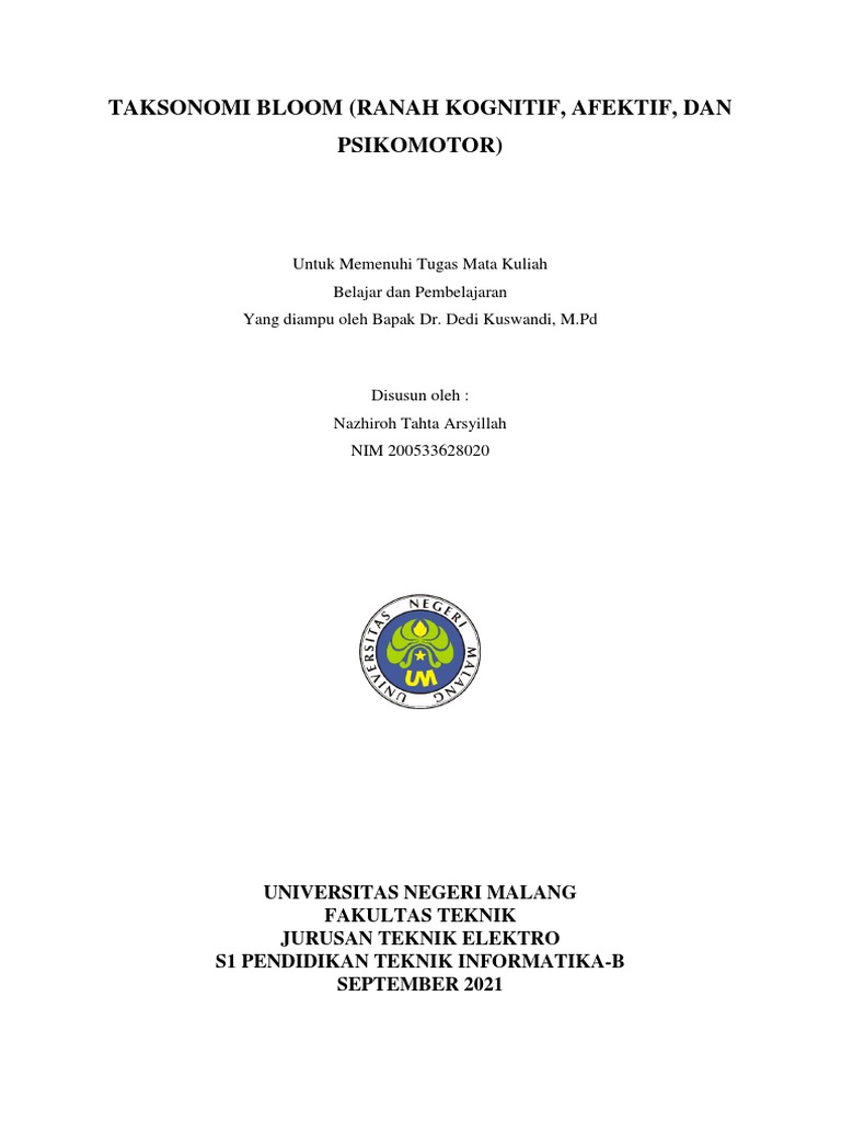 Taksonomi Bloom (Ranah Kognitif, Afektif, Dan Psikomotor) | PDF