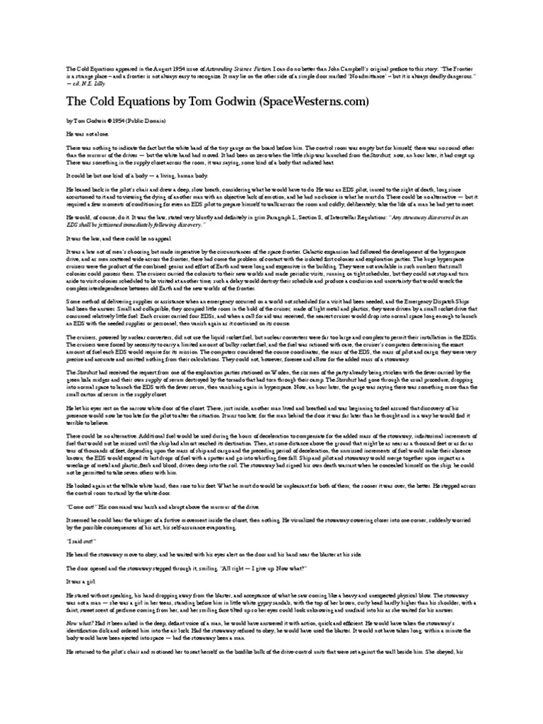 The Cold Equations by Tom Godwin | Rocket | Nature