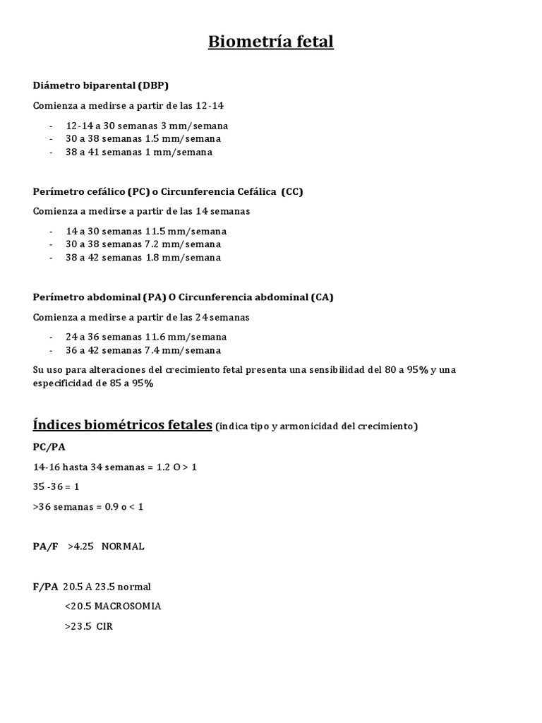 Medidas de Biometría Fetal y Crecimiento | PDF | Salud y bienestar ...