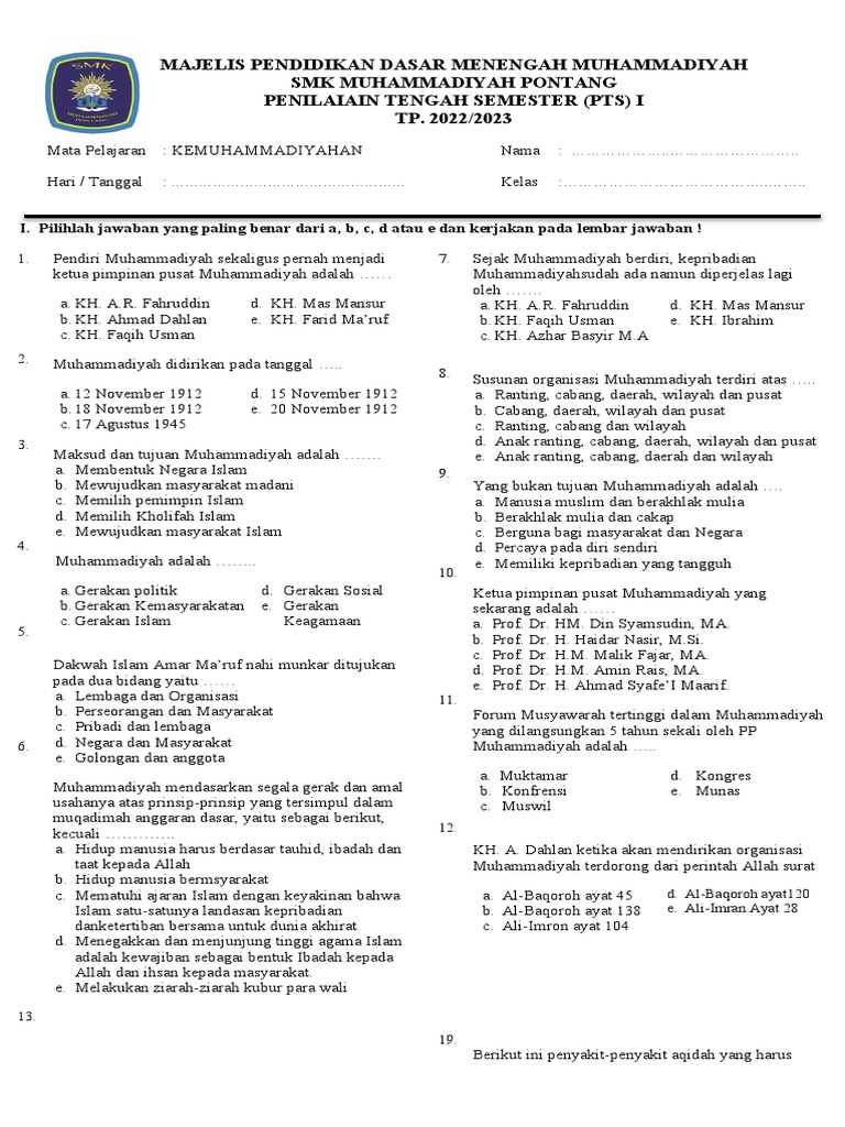 Kemuhammadiyahan Pak Muhith - Pas 2022 | PDF
