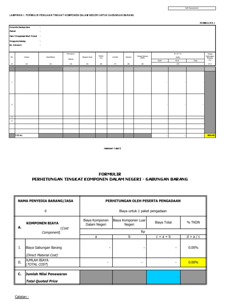 Formulir TKDN Gabungan Barang | PDF