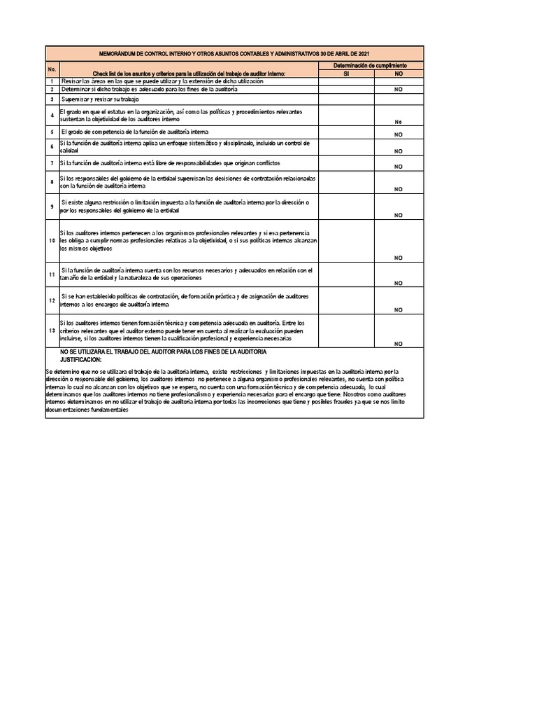 Check List Control Interno | PDF | Auditoría | Business