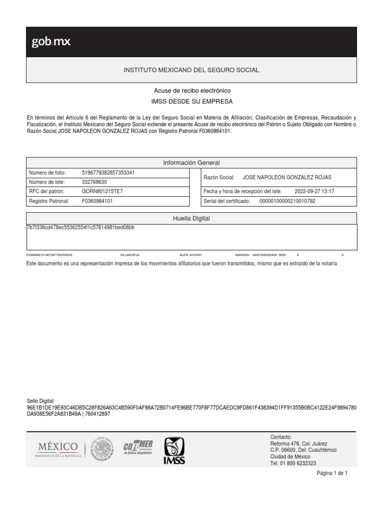 Instituto Mexicano Del Seguro Social: Acuse de Recibo Electrónico Imss ...