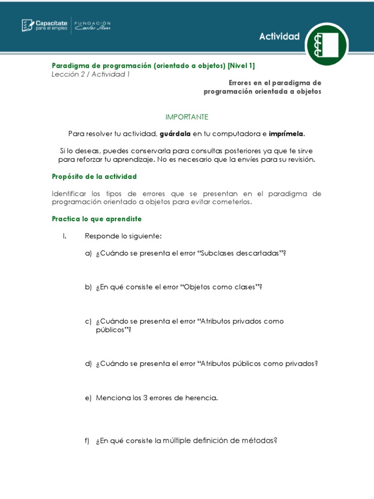 Nivel1 Lección2 | PDF | Objeto (informática) | Herencia (Programación Orientada a Objetos)