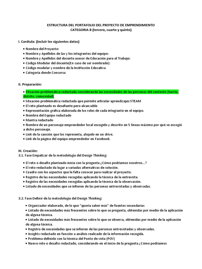 Estructura Del Portafolio Del Proyecto de Emprendimiento Tercero ...