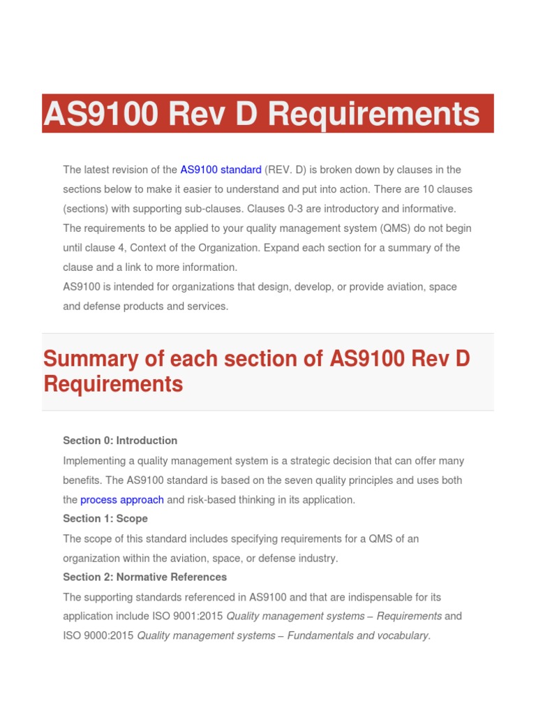 AS9100 Rev D Requirements | PDF | Quality Management System | Quality Management
