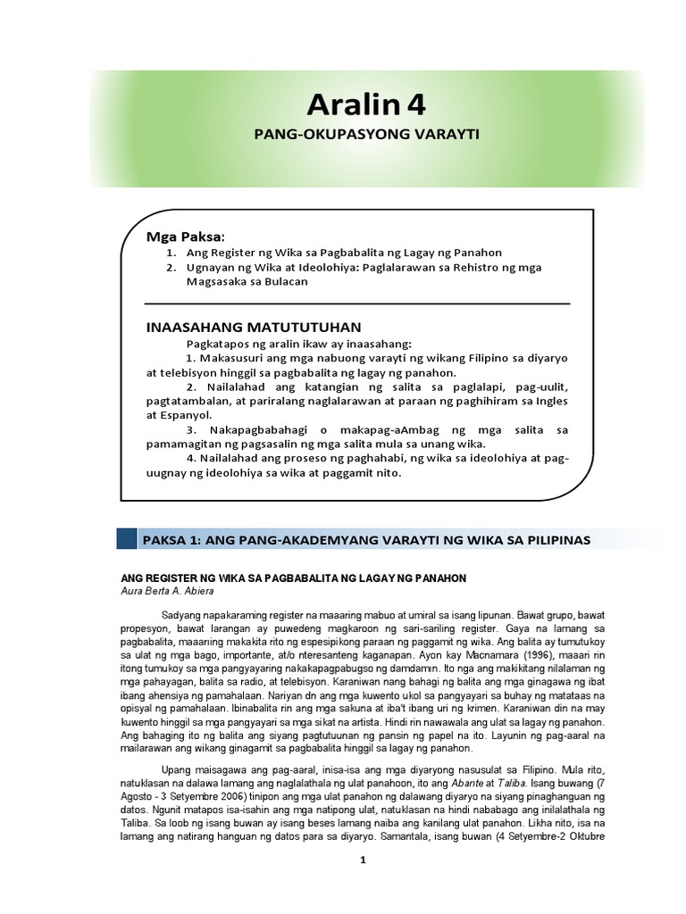 Modyul 4-Varayti at Baryasyon 1 | PDF