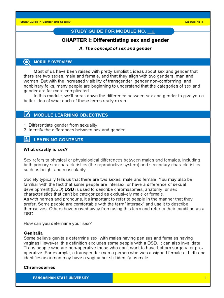 GEE2 Module 1 - Sex and Gender | PDF | Gender | Gender Studies