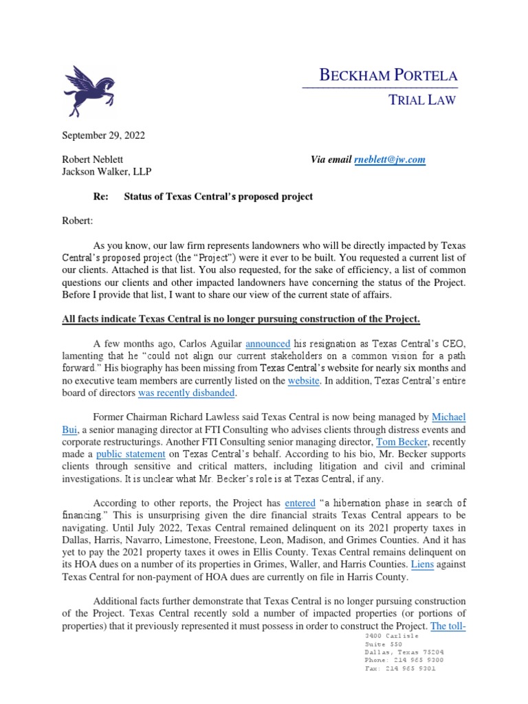 Letter To Texas Central | PDF | Texas | Eminent Domain
