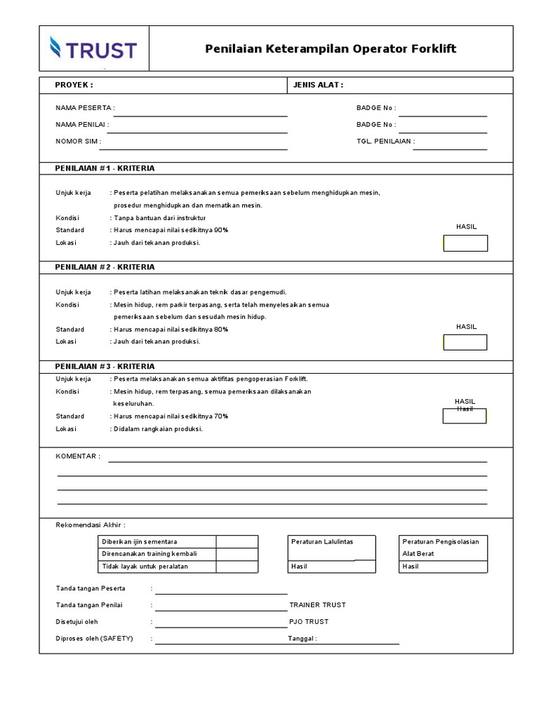 Penilaian Keterampilan Forklift | PDF