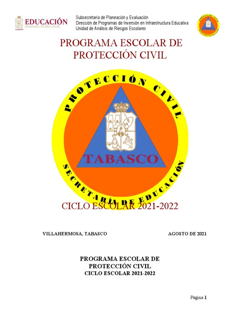 Programa Escolar De Proteccion Civil 2021 2022 Pdf