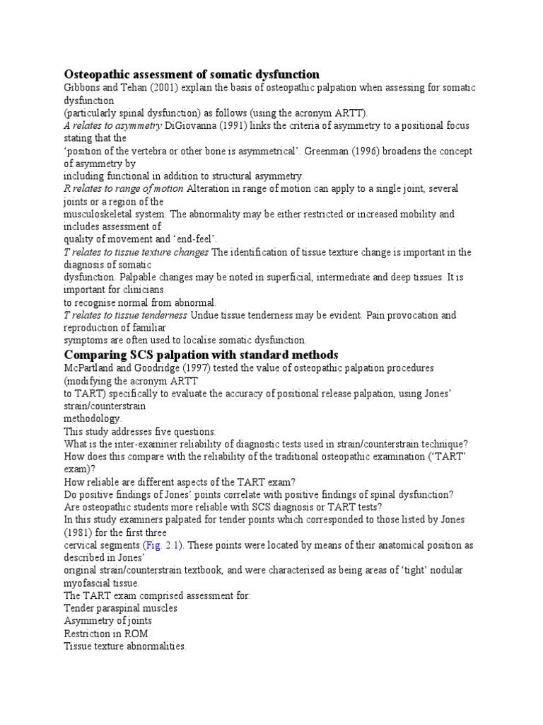 Osteopathic Assessment of Somatic Dysfunction | PDF