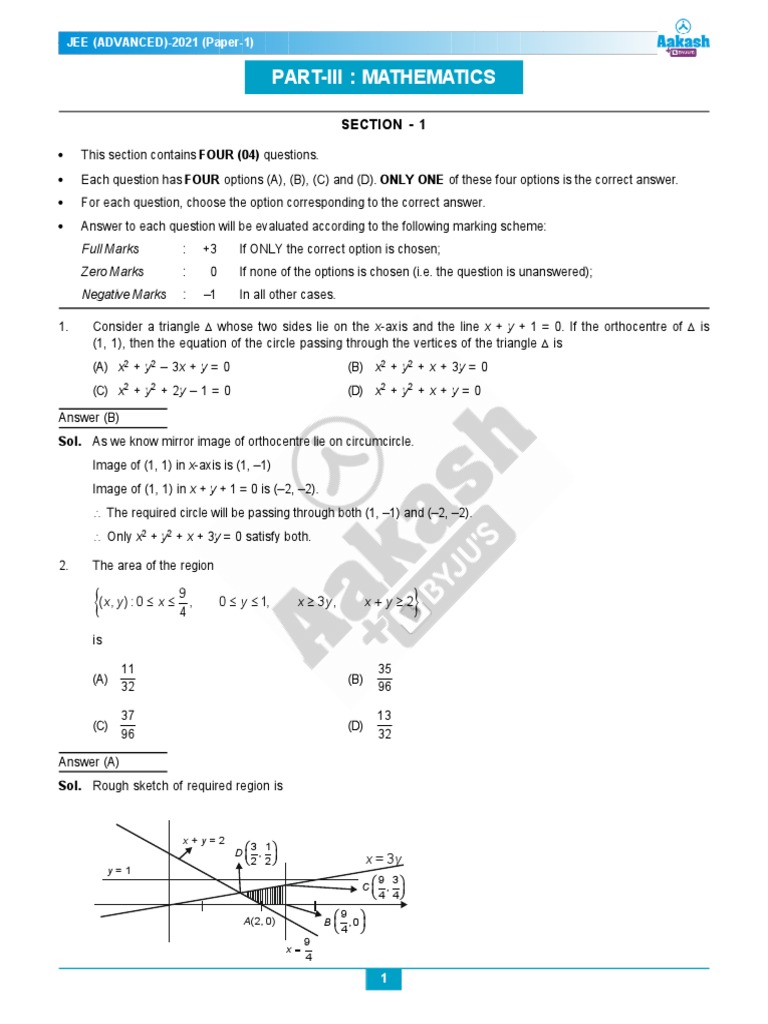 JEE Advanced 2021 Paper 1 Maths Question Paper and Solutions | PDF | Matrix (Mathematics ...