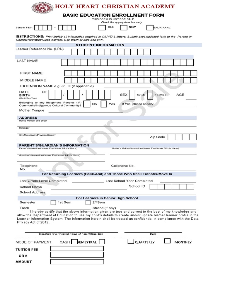 Registration Form Sy 2022-2023 | PDF