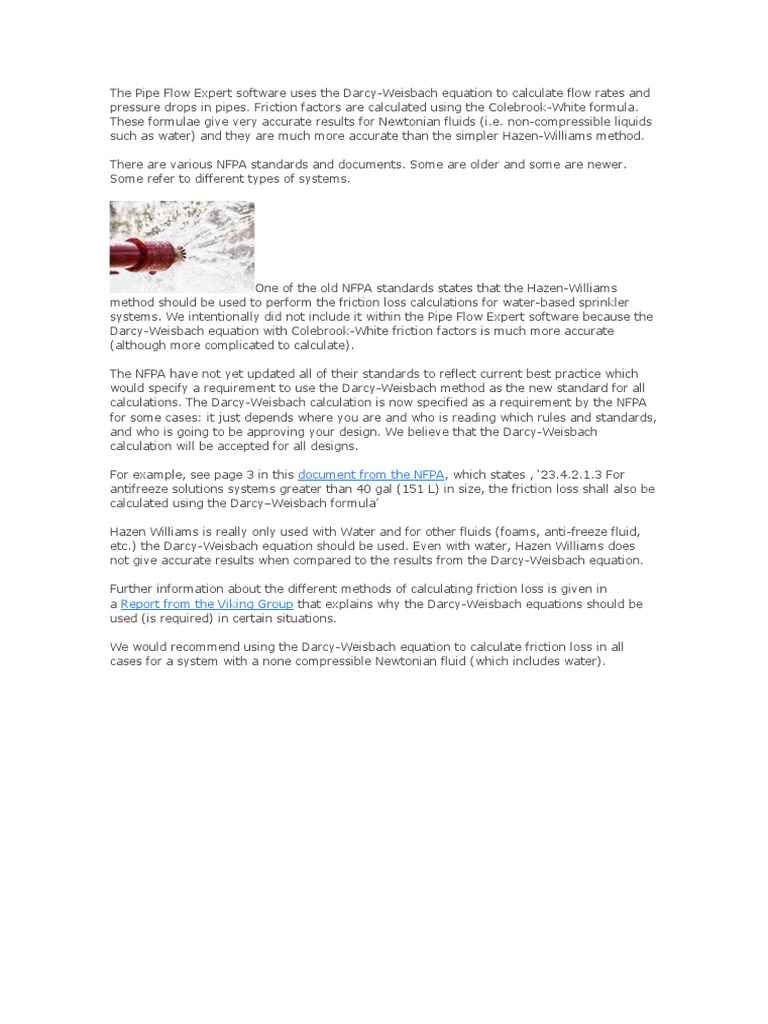 The Pipe Flow Expert Software Uses The Darcy | PDF
