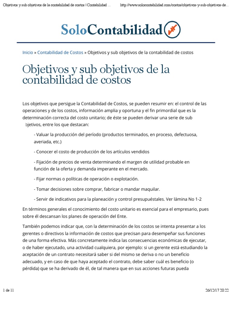 Objetivos y Subjetivos de La Contabilidad de Costos | PDF | Contabilidad | Costo