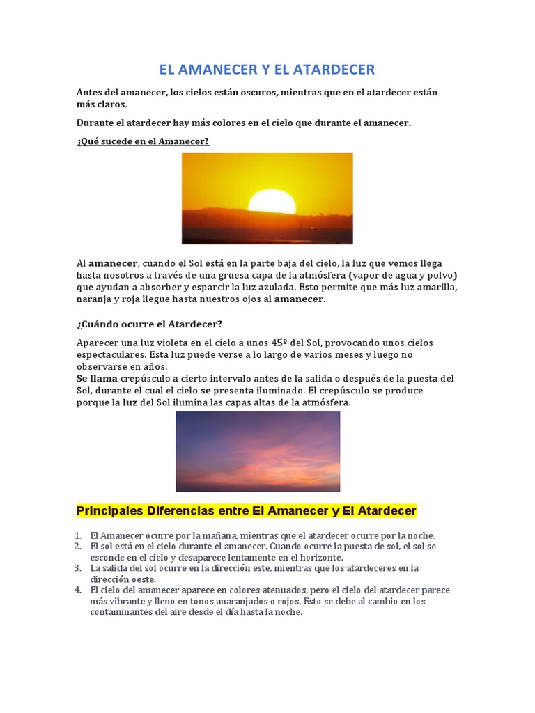 Diferencias entre Amanecer y Atardecer | PDF | Ciencia y matemáticas