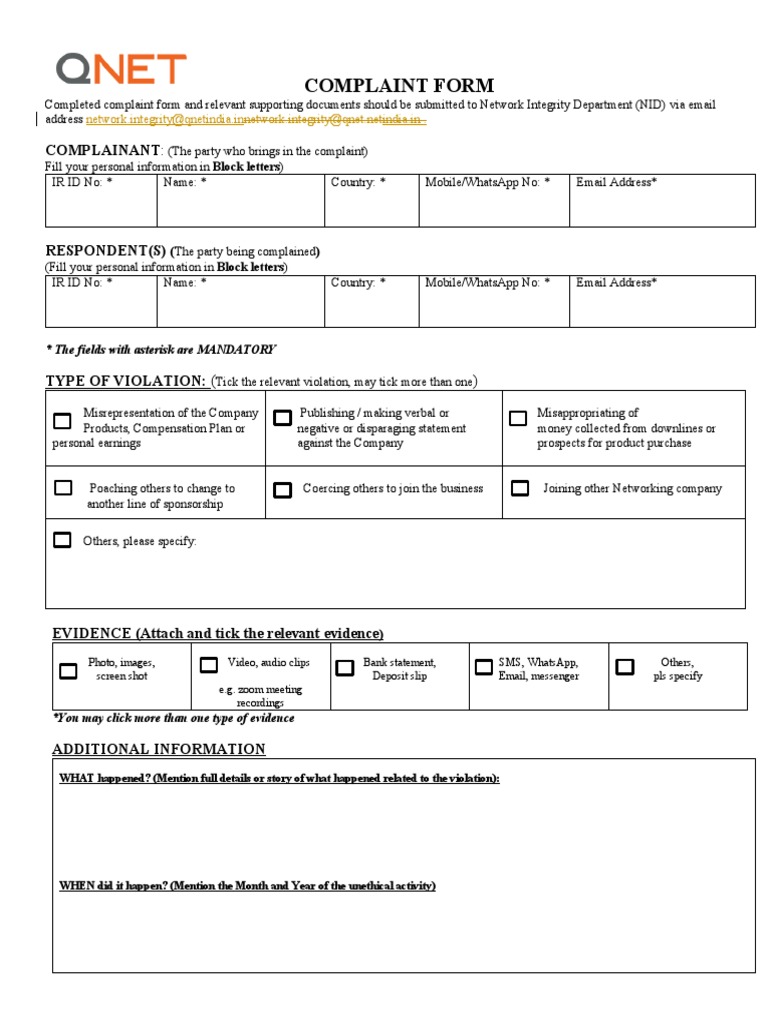 Complaint Form... | PDF | Justice | Crime & Violence