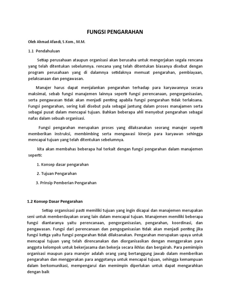 Fungsi Pengarahan dalam Manajemen | PDF